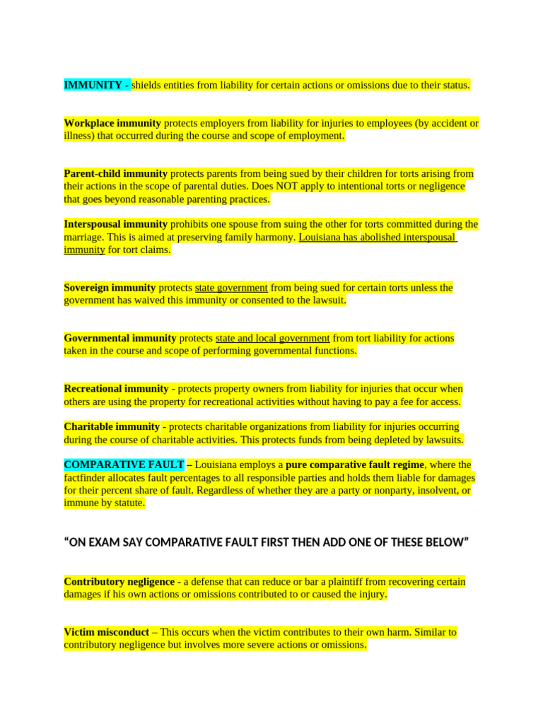 Immunity and Comparative Fault | PDF | Tort | Legal Liability