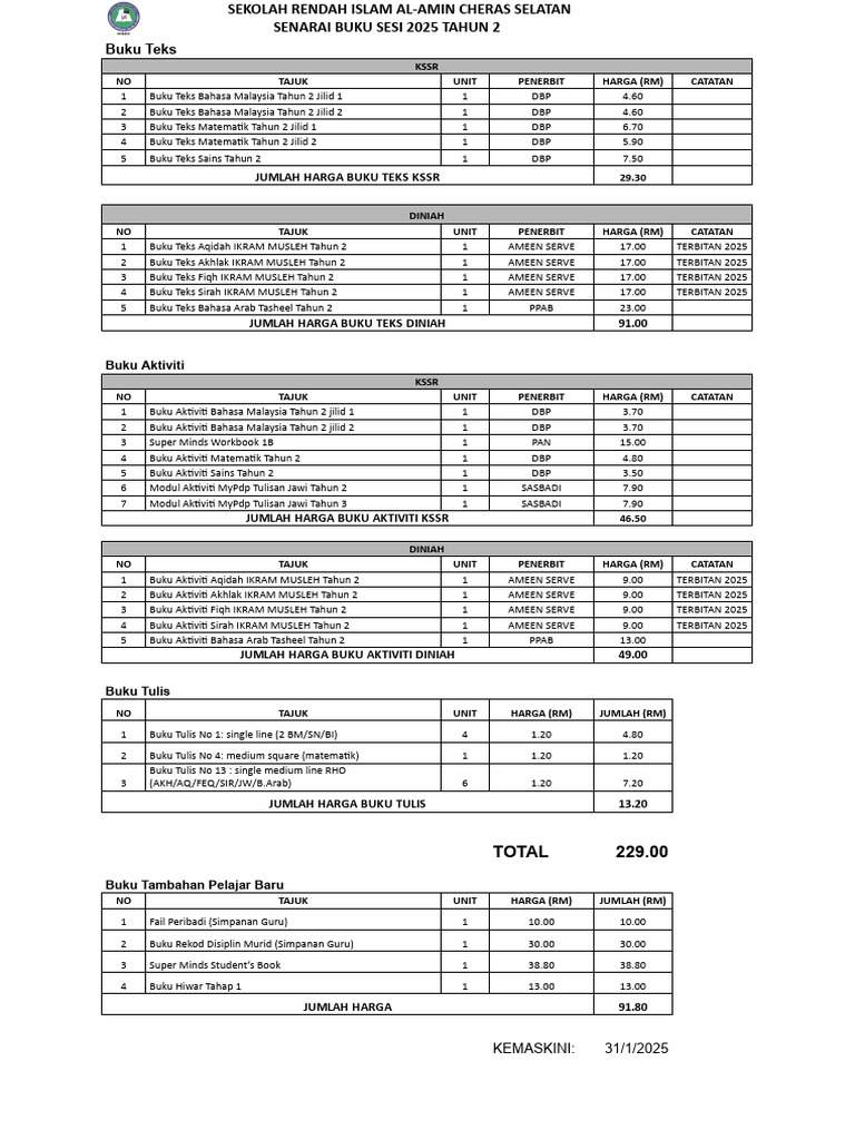 SENARAI BUKU TAHUN 2 v2 - 2025 | PDF