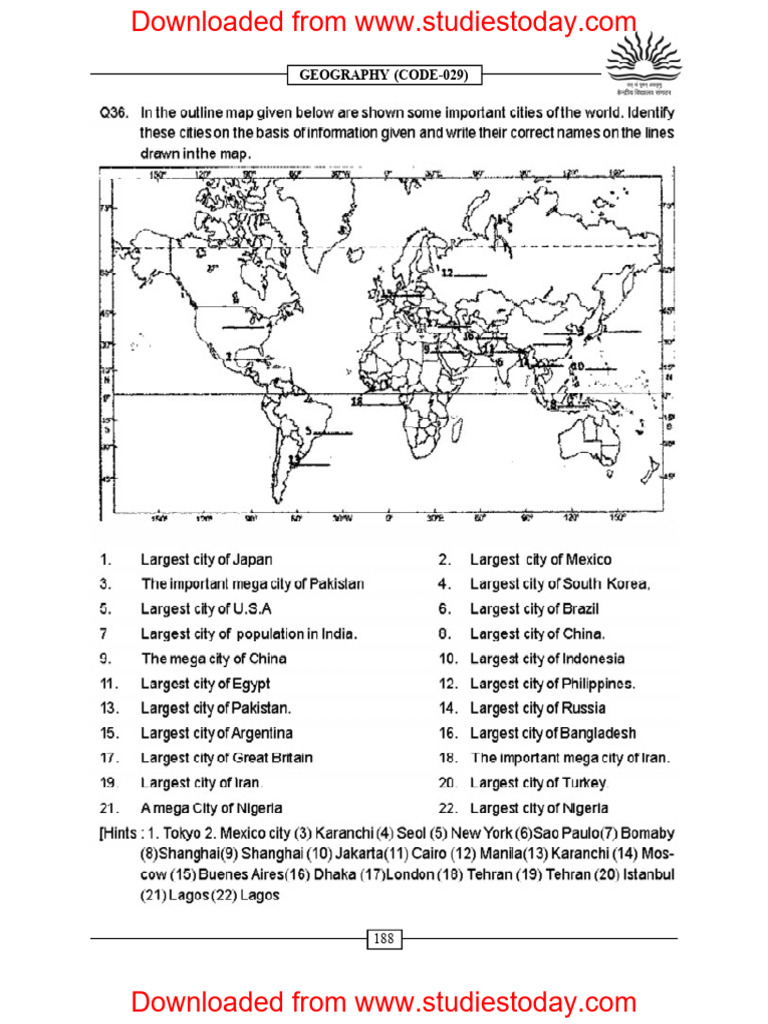 CBSE Class 12 Geography Map Important Cities of World (1) | PDF CBSE Class 12 Geography Map Important Cities of World (1) | PDF