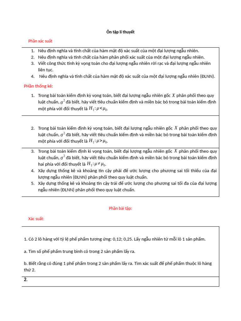 Ôn Tập LTXS - TK | PDF