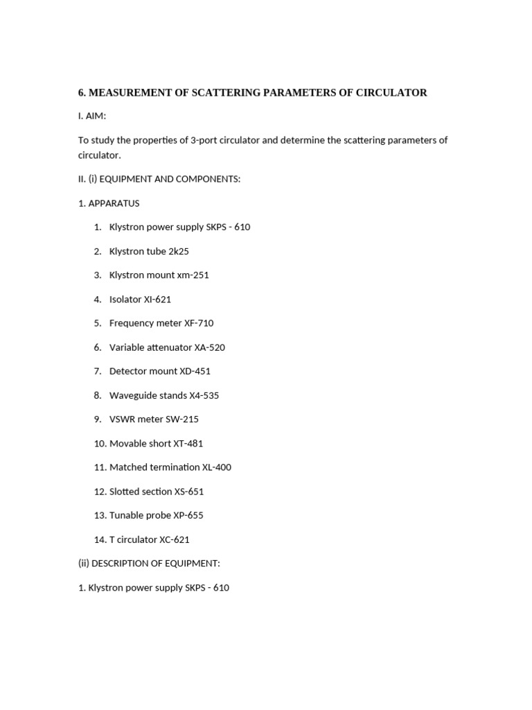 EXP 6 Measurement - of - Scattering - Parameters - of - Circulator | PDF | Information And ...