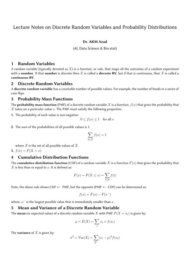 Discrete RV and Binomial, Poisson, and Hypergeometric Distributions ...