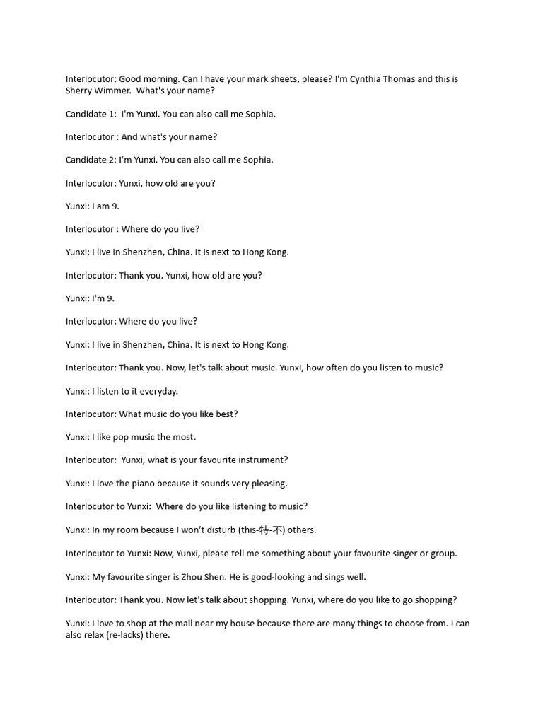 Speaking Test (Eating Places) | PDF