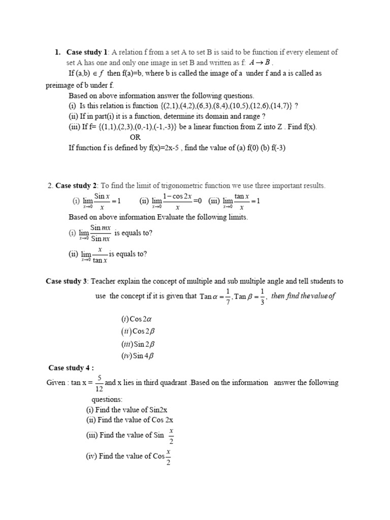 Class 11 Maths: Functions & Trigonometry Cases | PDF | Function ...