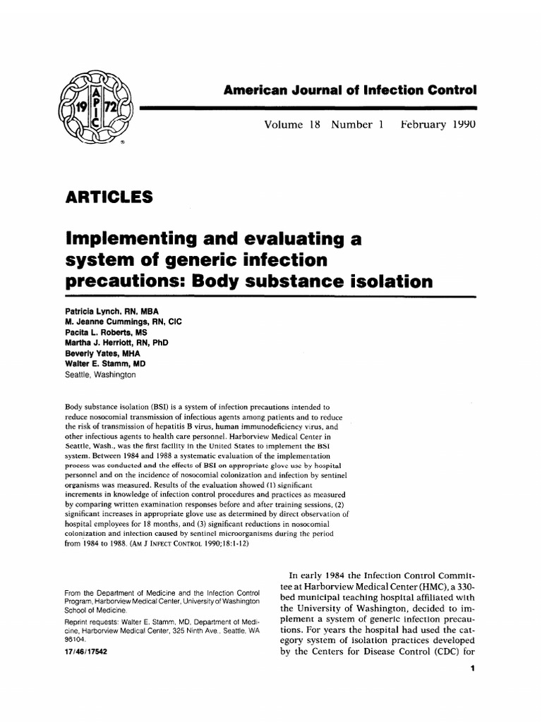 Body Substance Isolation in Infection Control | PDF | Infection ...
