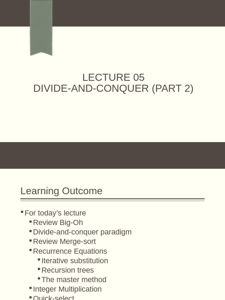 Lec05 Divide and Conquer | PDF | Multiplication | Mathematics