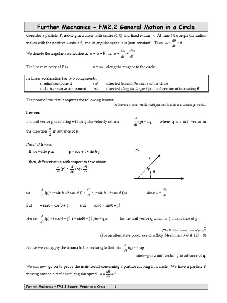 Further Math - A Level - General Motion in A Circle - Notes & Worksheet ...