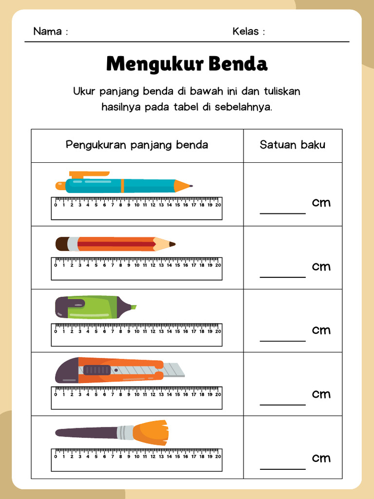 Mengukur Panjang Benda Dengan Satuan Baku Lembar Kerja Kuning Sederhana Ilu - 20250113 - 090843 ...