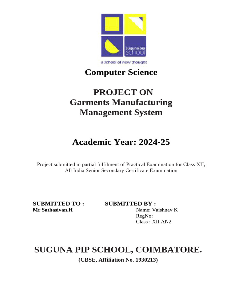 CS Investigatory Project 2025 | PDF | Databases | Internet Of Things