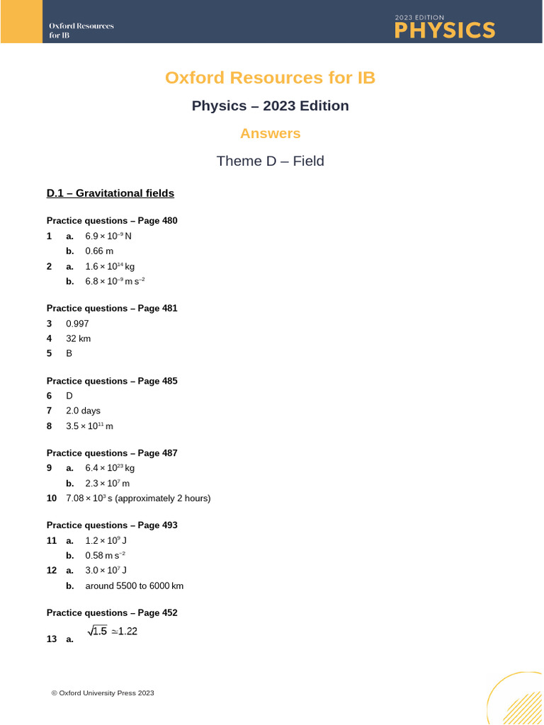 IB Physics Answers ThemeD | PDF | Force | Velocity