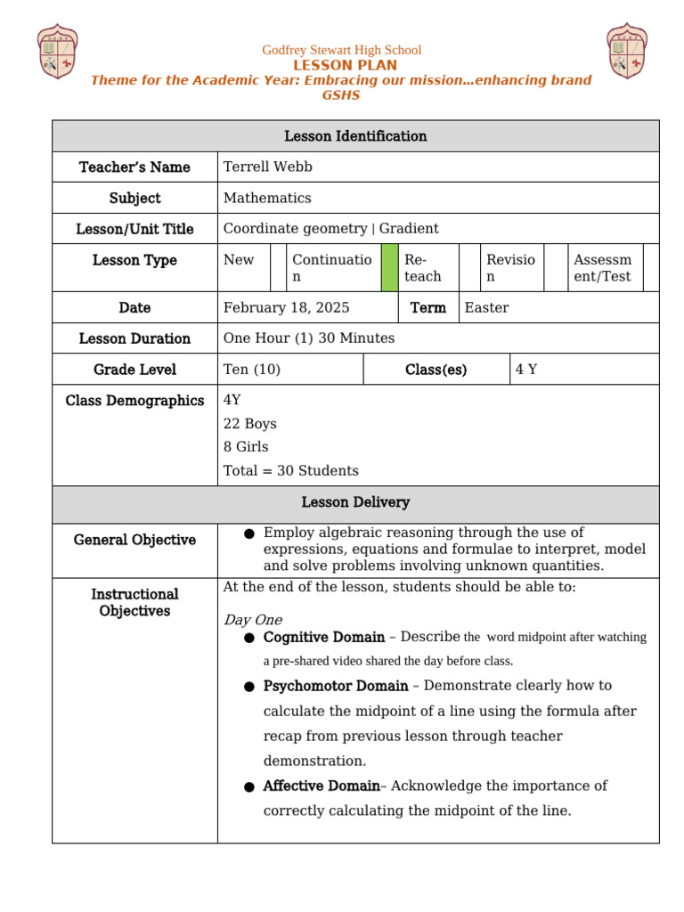 Lesson 15 - February 18, 2025 | PDF | Cartesian Coordinate System ...