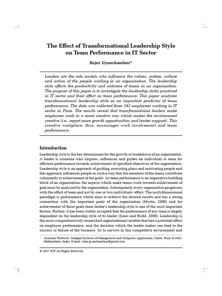 Transformational Leadership in IT Teams | PDF | Transformational ...