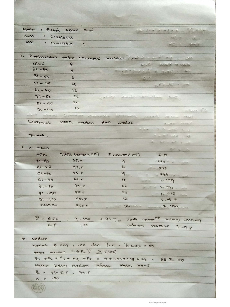 Statistik tugas 4 Putri arum sari 212018193 | PDF