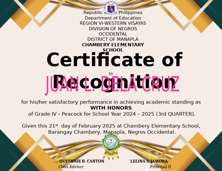 THIRD - Quarter-Recog - Cert-2024-2025 | PDF