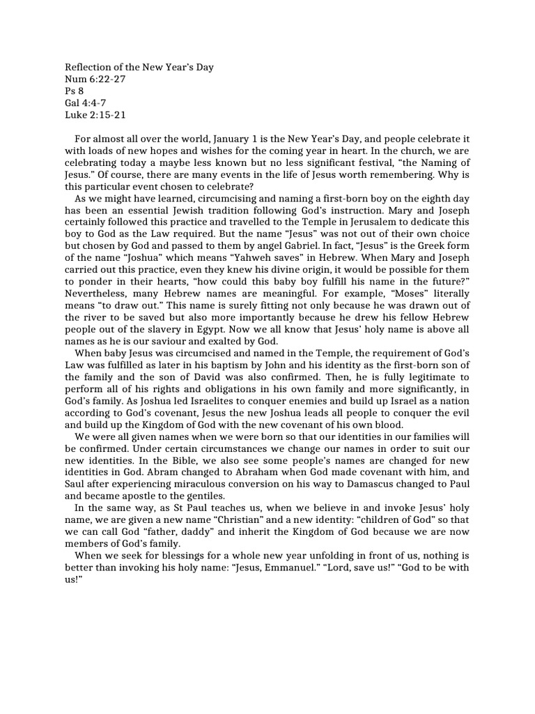 New Year Reflection: Naming of Jesus | PDF | Paul The Apostle | Jesus