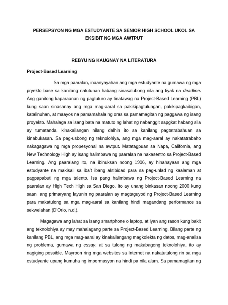 Persepsyon NG Mga Estudyante Sa Senior High School Ukol Sa Eksibit NG ...