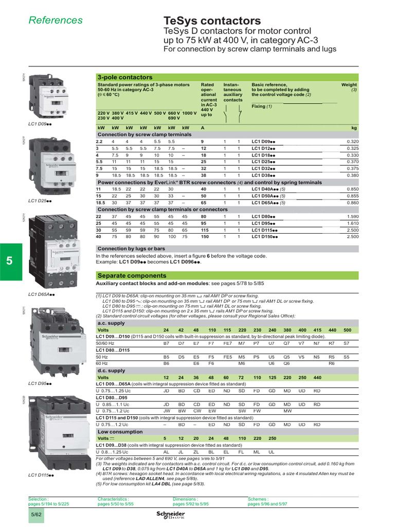 Schneider Contactor Catalogue - 63 | PDF | Electrical Equipment | Wire