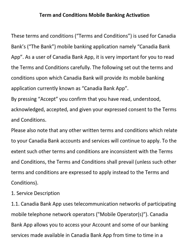 Canadia Bank Mobile Banking Terms | PDF | Banks | Mobile App