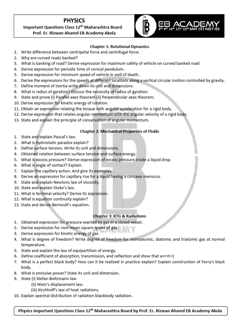 Class 12 Physics Questions for Maharashtra | PDF | Inductance | Oscillation