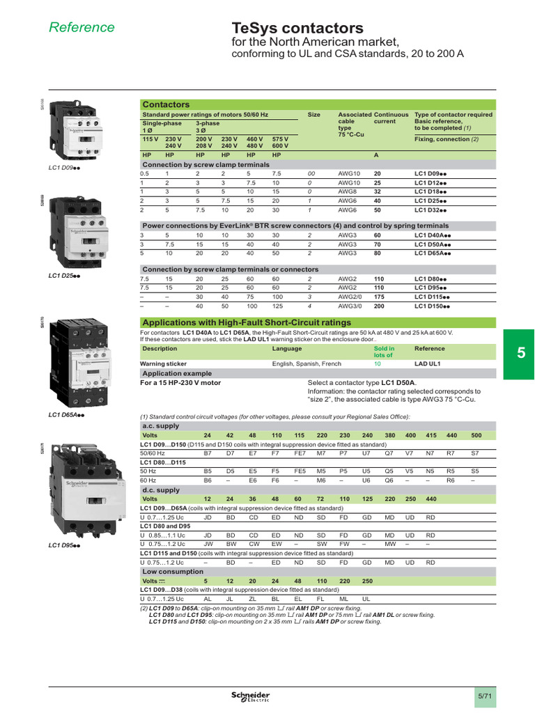 Schneider Contactor Catalogue - 72 | PDF