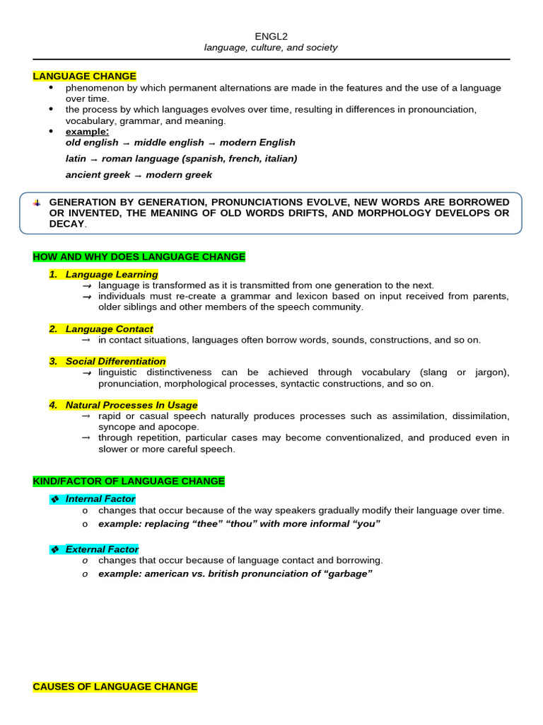 ENGL1-LANGUAGE-CHANGE | PDF | Thou | English Language