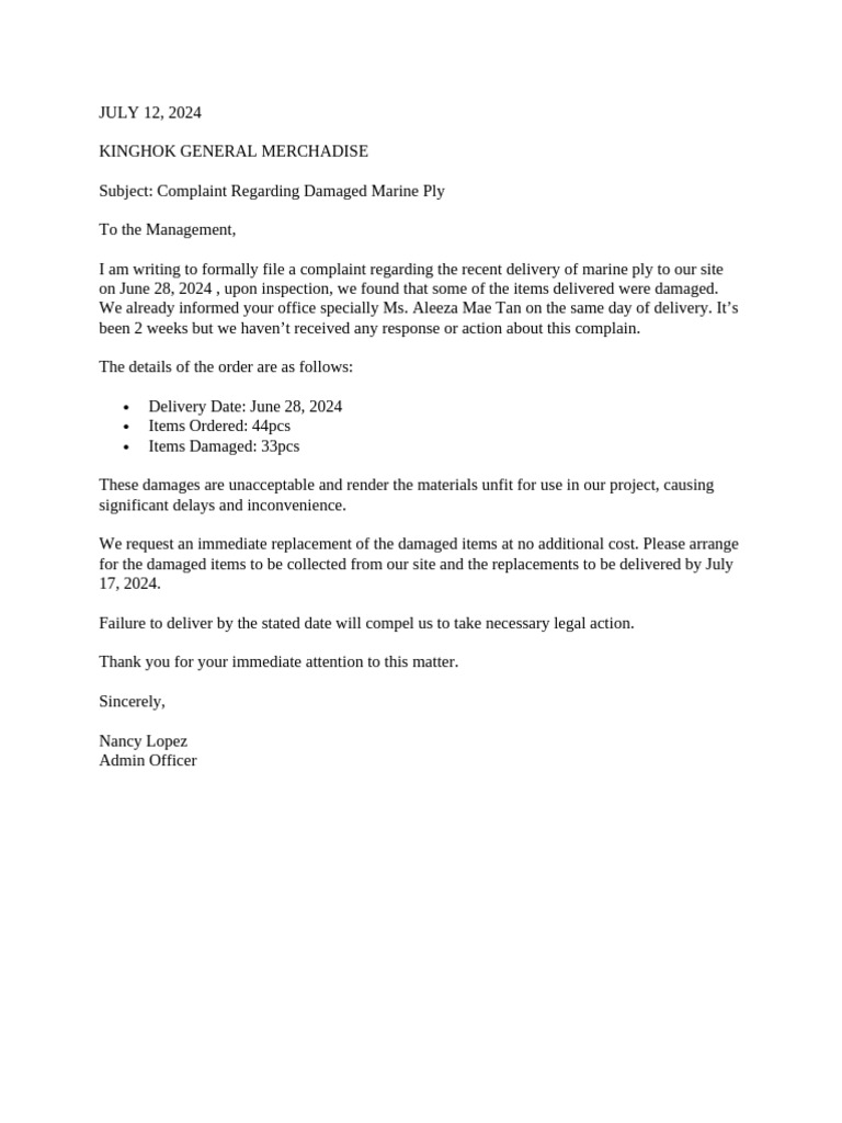 Marine Ply Complaint | PDF