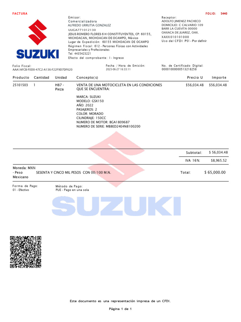 Factura Moto Suzuki | PDF