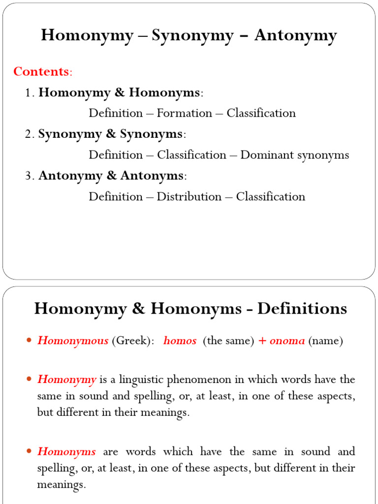 Homonymy-Synonymy-Antonymy (4S) | PDF | Semantics | Human Communication