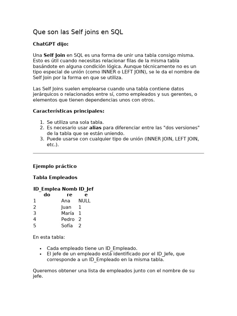10 Que Son Las Self Joins en SQL | PDF | SQL | Gestión de datos