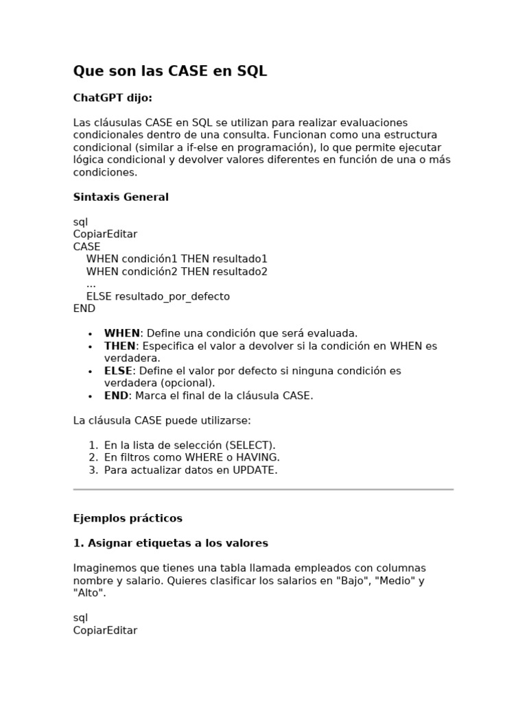 08 Que Son Las CASE en SQL | PDF | SQL | Programación de computadoras