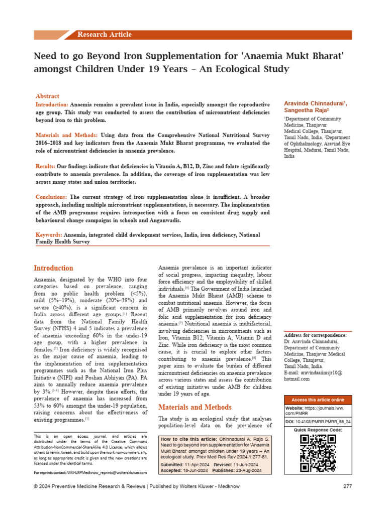 Need To Go Beyond Iron Supplementation For.1 | PDF | Anemia | Micronutrient