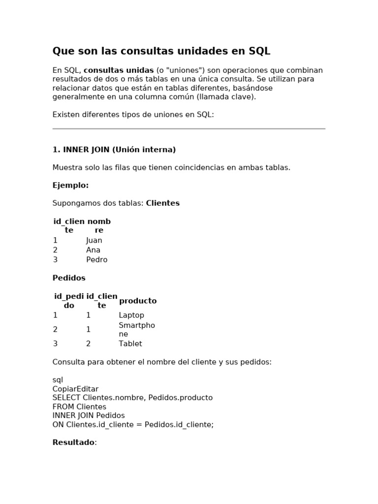 16 Que Son Las Consultas Unidades en SQL | PDF | SQL | Bases de datos