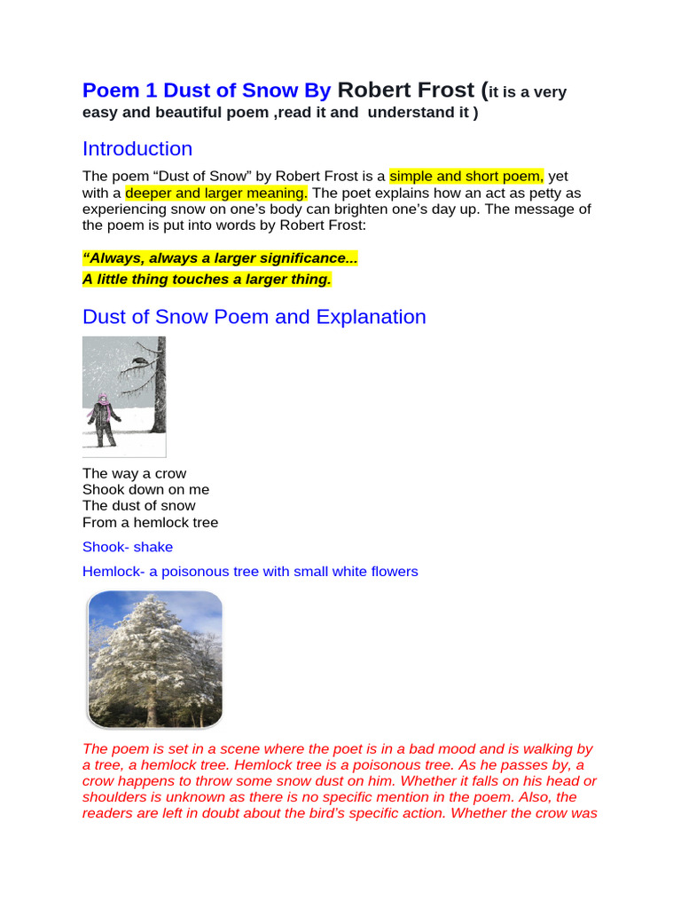 Poem 1 Dust of Snow by Robert Frost | PDF | Greed | Poetry