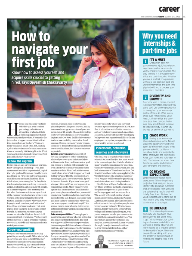 How To Nvigate Your First Job - ET Wealth 02 Oct 2023 | PDF