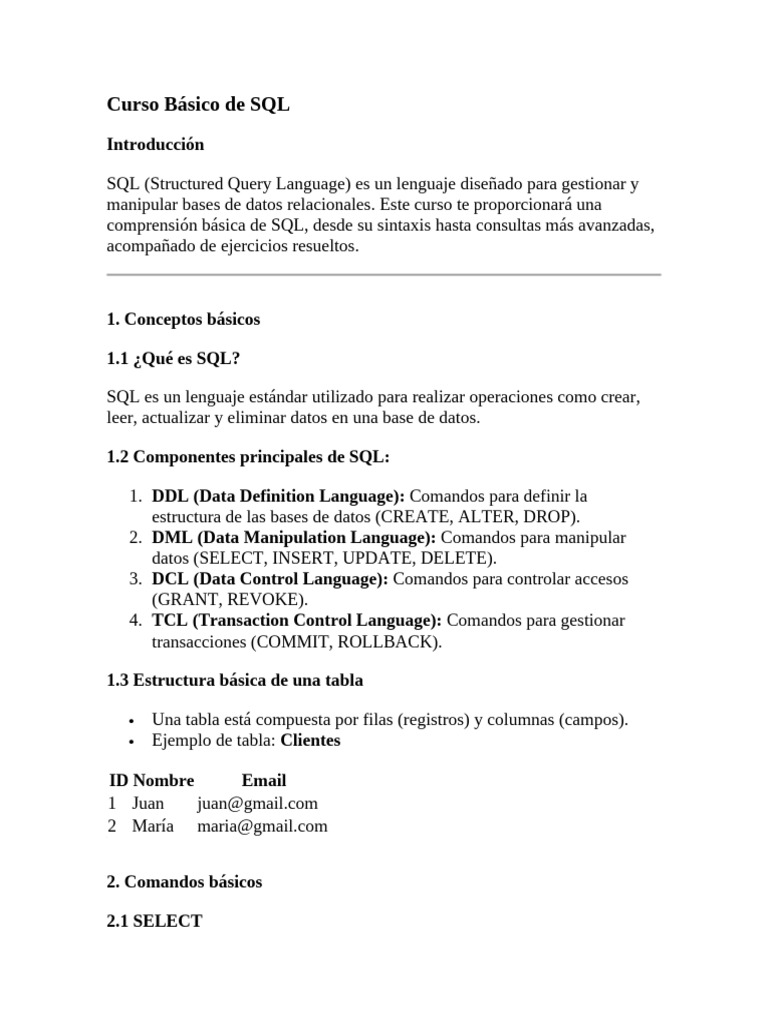 18 Curso Básico de SQL | PDF | SQL | Recuperación de información