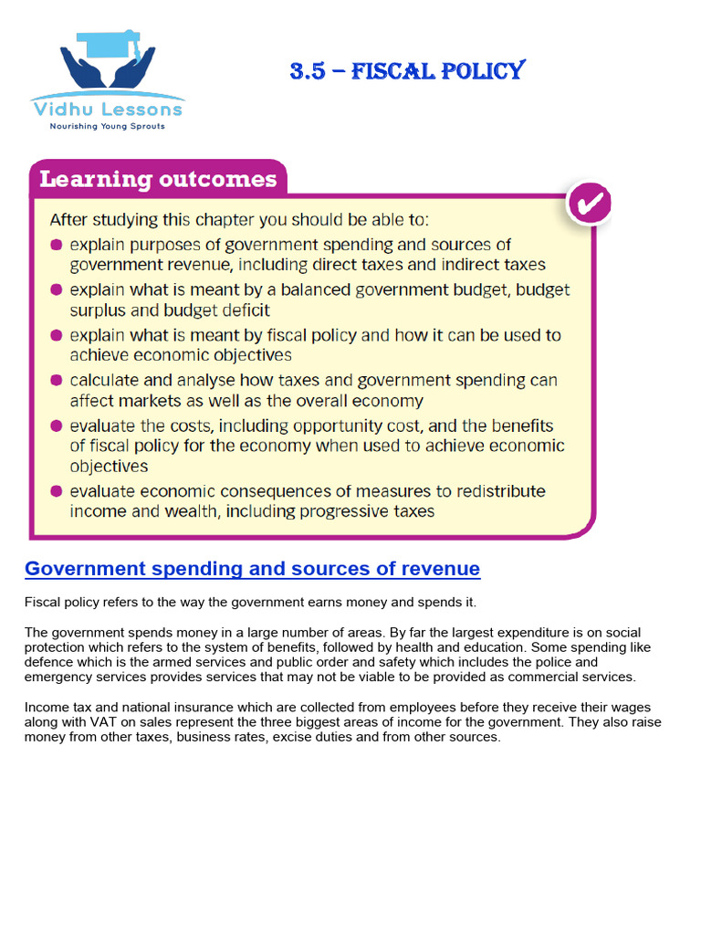 3.5 Fiscal Policy - Notes | PDF | Fiscal Policy | Government Spending