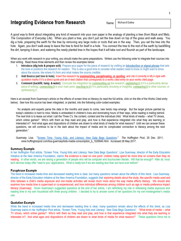 Daley Integrating Evidence From Research | PDF | Literacy | Learning