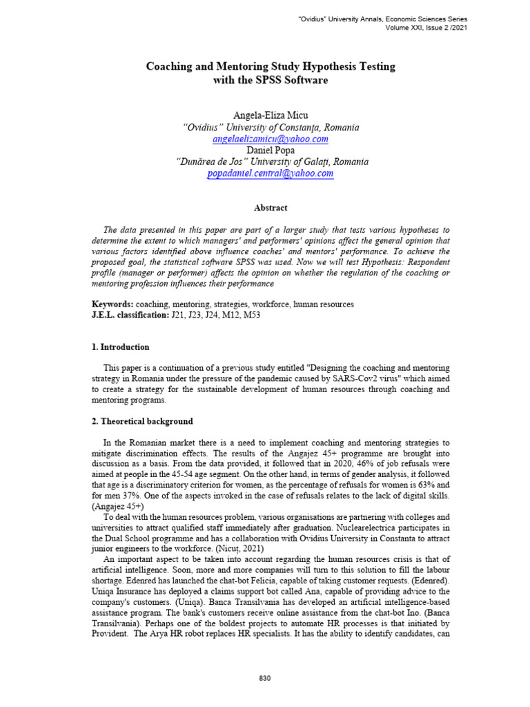 Coaching and Mentoring Study Hypothesis Testing With The SPSS Software ...