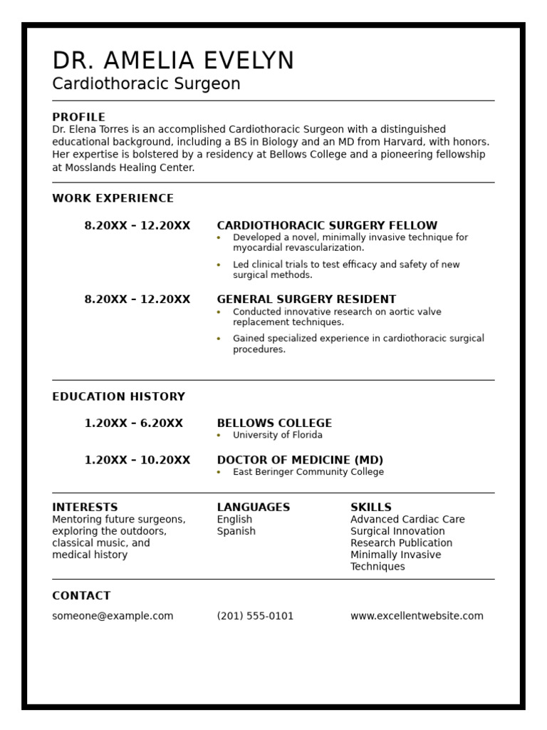 Dr. Amelia Evelyn's CV: Cardiothoracic Expertise | PDF