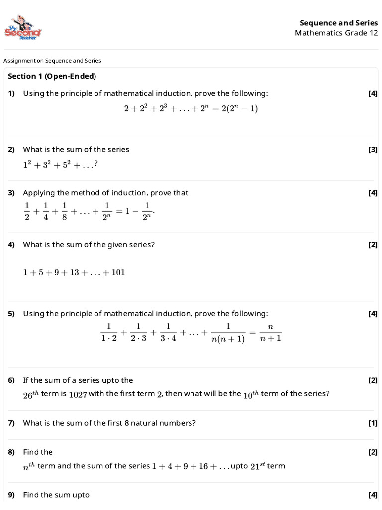 Sequence and Series Question Paper | PDF | Mathematical Concepts | Mathematical Analysis