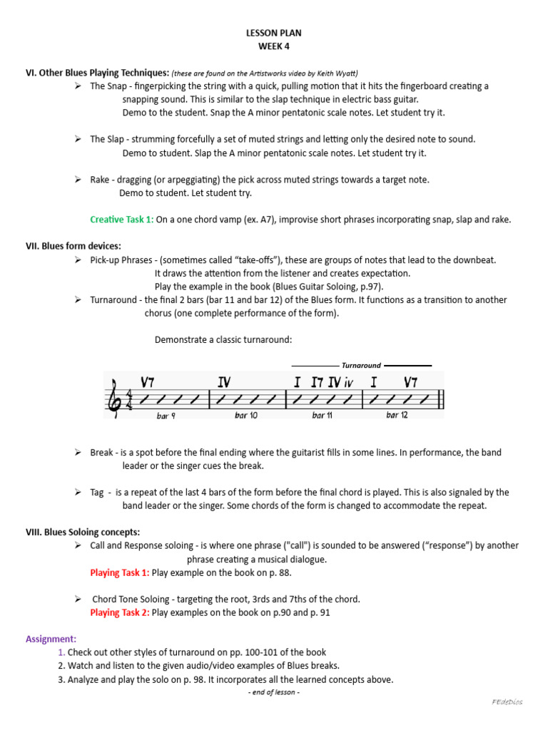 Week 4 Lesson Plan | PDF | Blues | Chord (Music)
