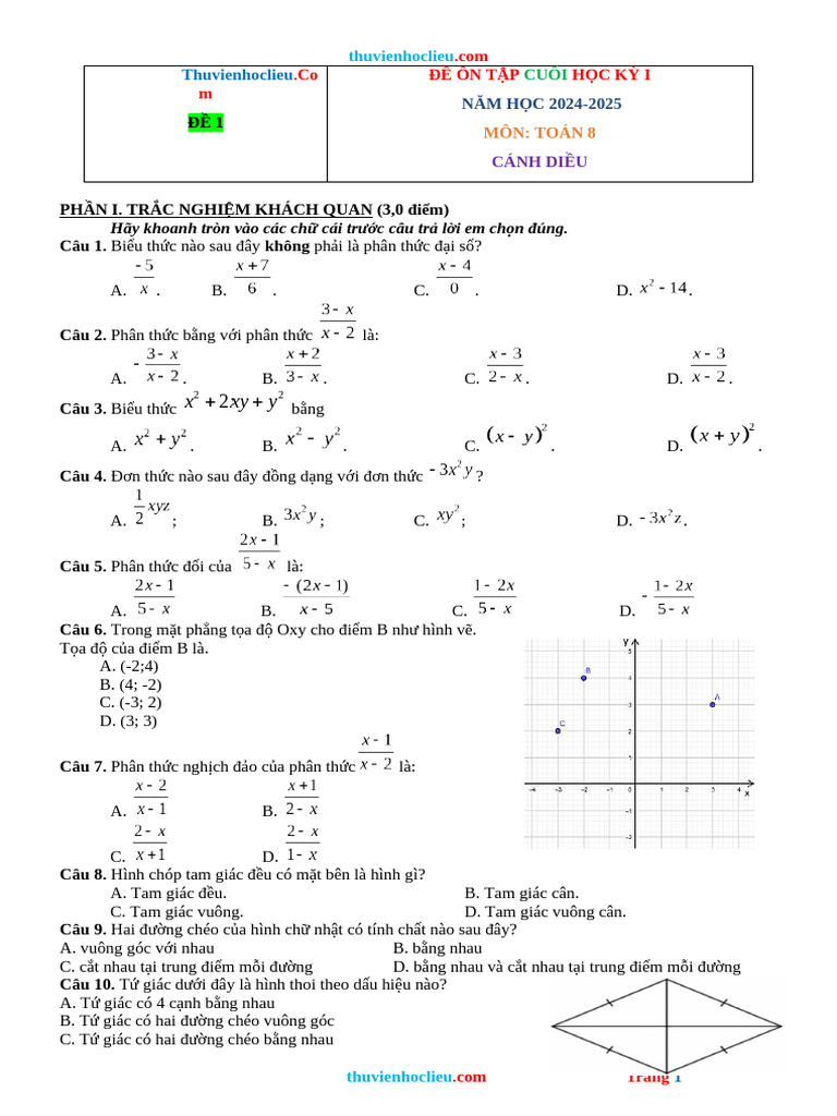 Thuvienhoclieu.com 25 de on Tap Cuoi HK1 Toan 8 CANH DIEU | PDF