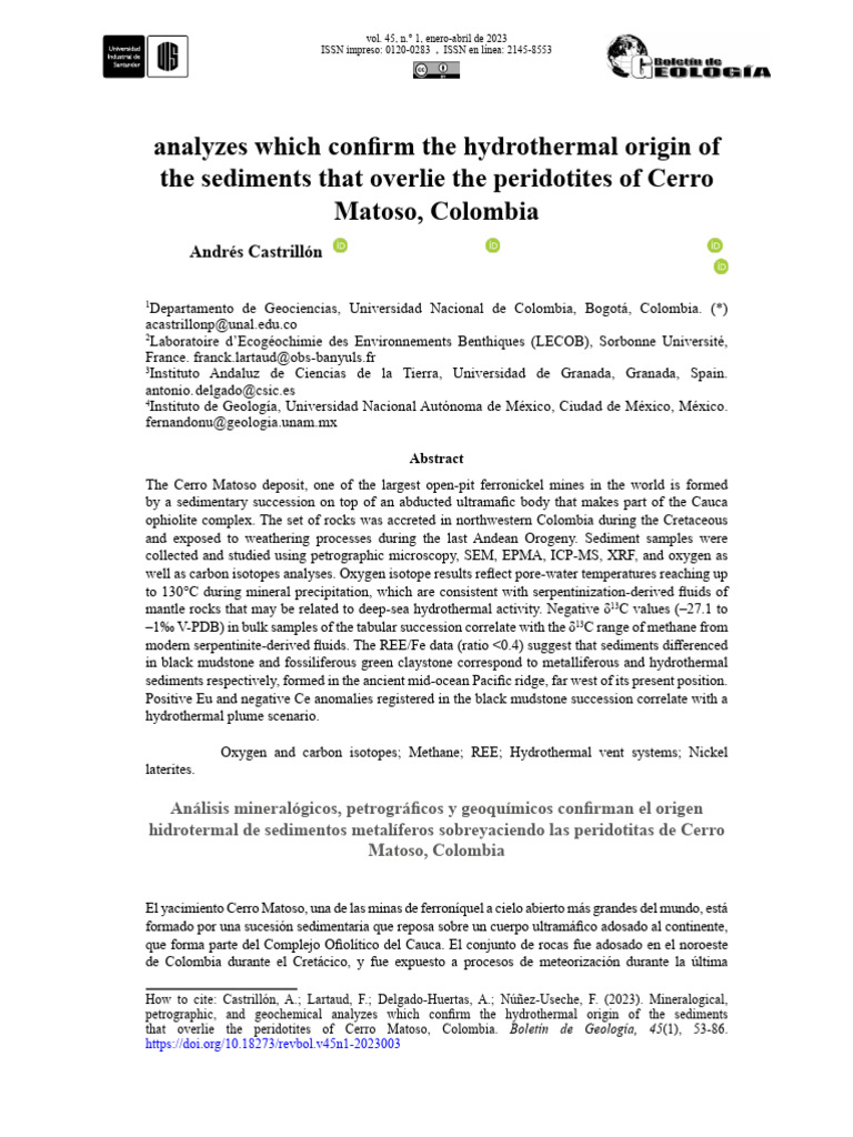 Analyzes Which Confirm The Hydrothermal Origin of The Sediments That ...
