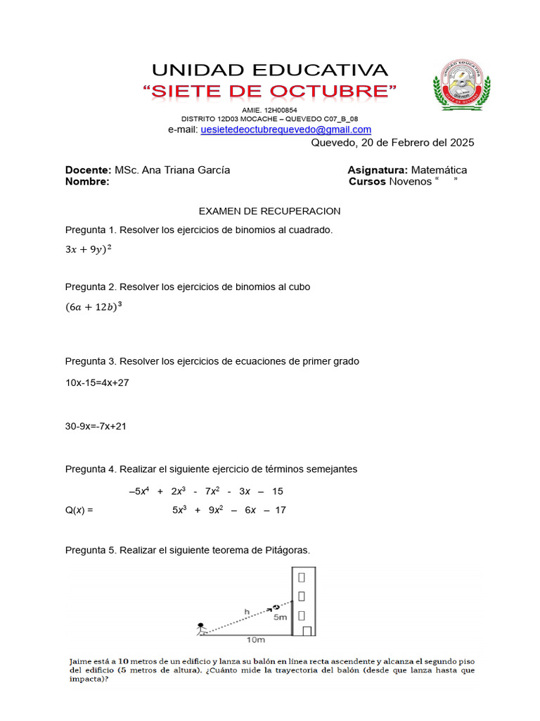 examen de recuperacion | PDF