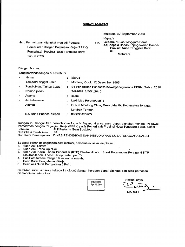 Surat Lamaran PDF | PDF