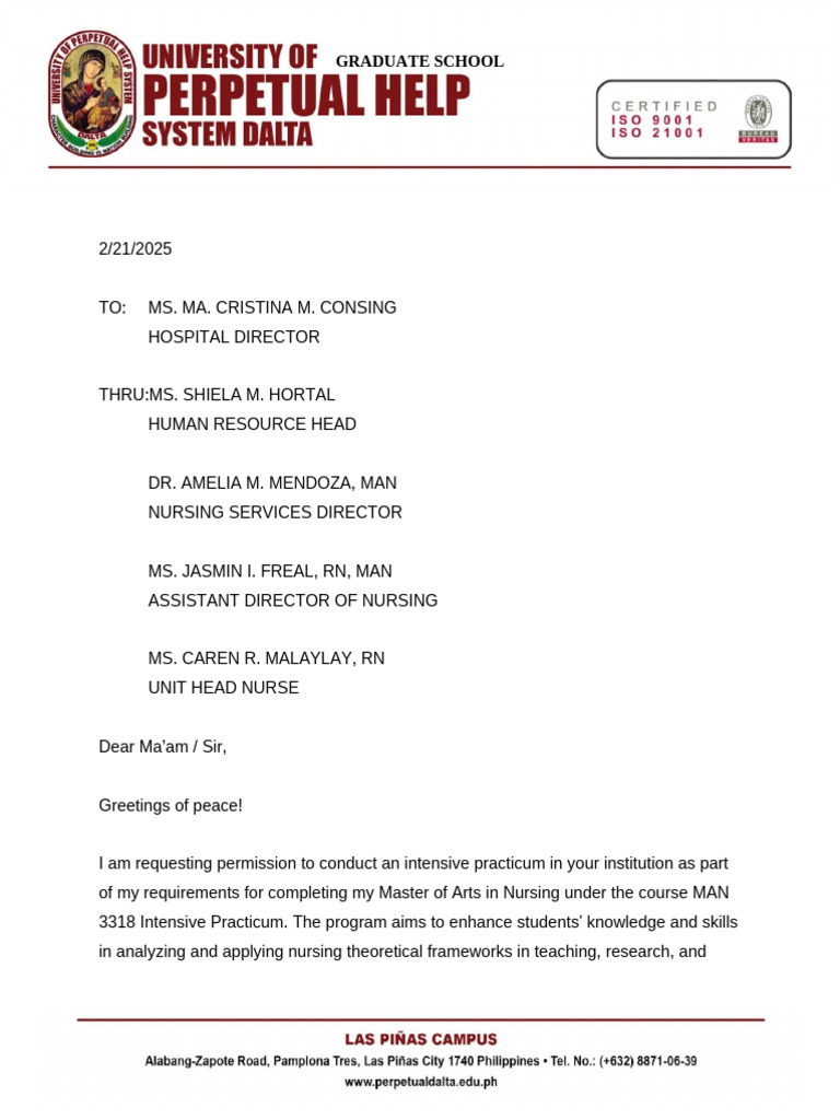 Letter of Request For Practicum | PDF