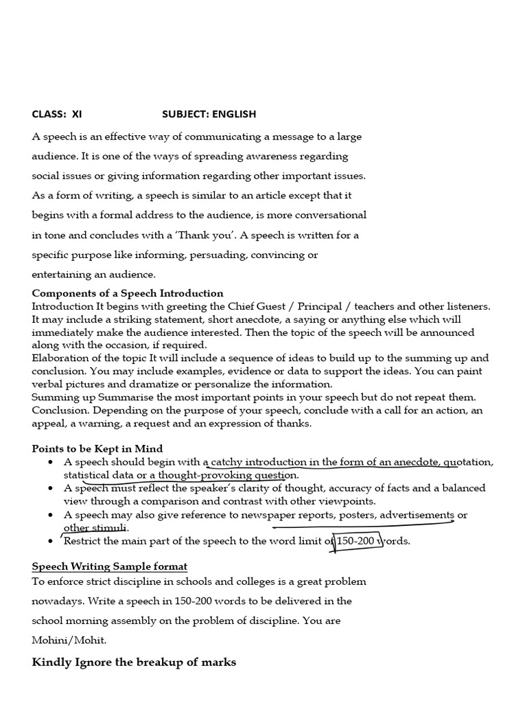 Notes On Speech Writing | PDF