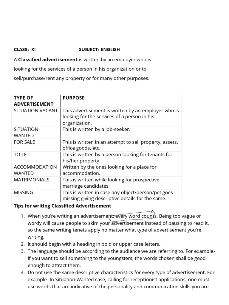 Writing Effective Classified Ads | PDF