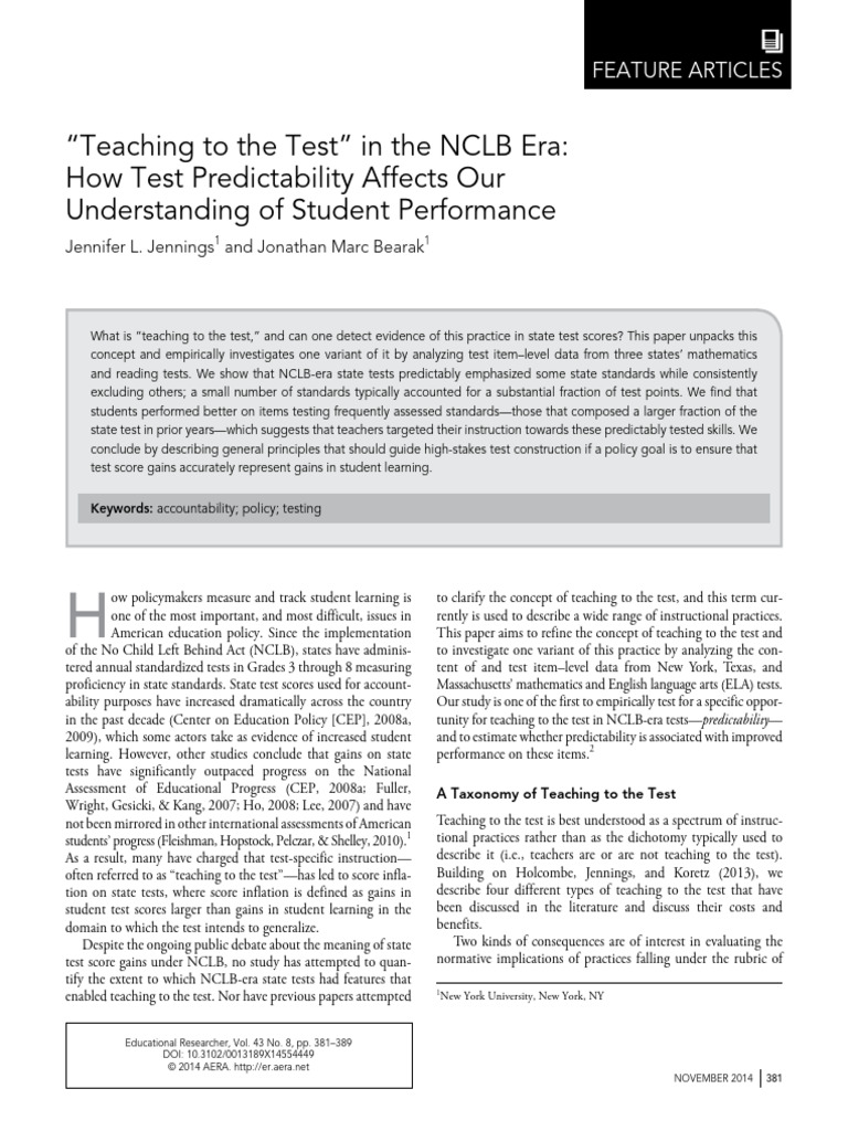 "Teaching To The Test" in The NCLB Era How Test Predictability Affects ...