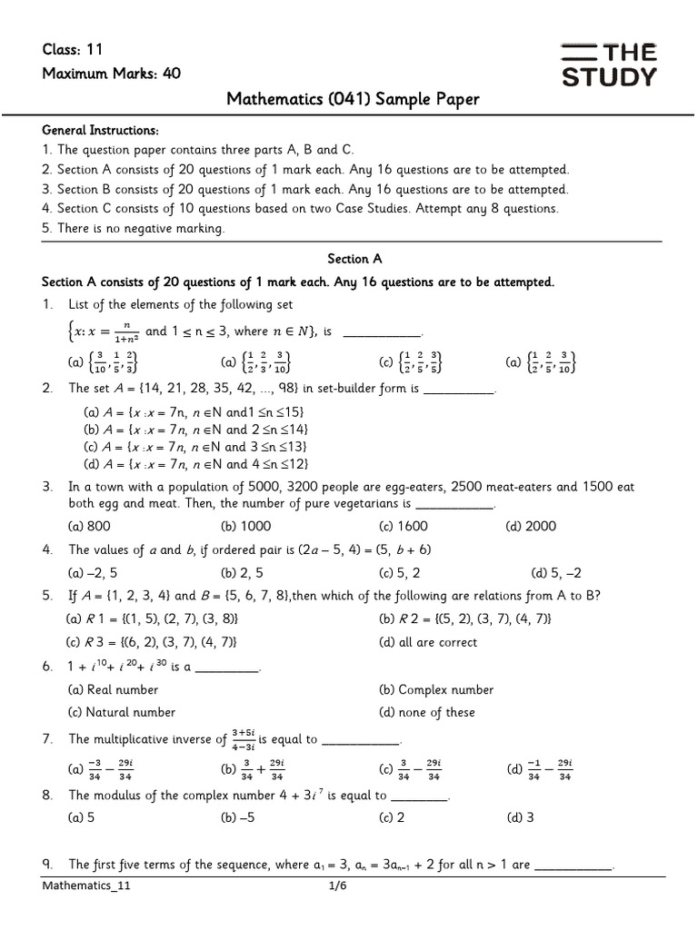 Grade 11 Maths - (Sample Paper) - 2 | PDF | Function (Mathematics) | Mathematical Analysis